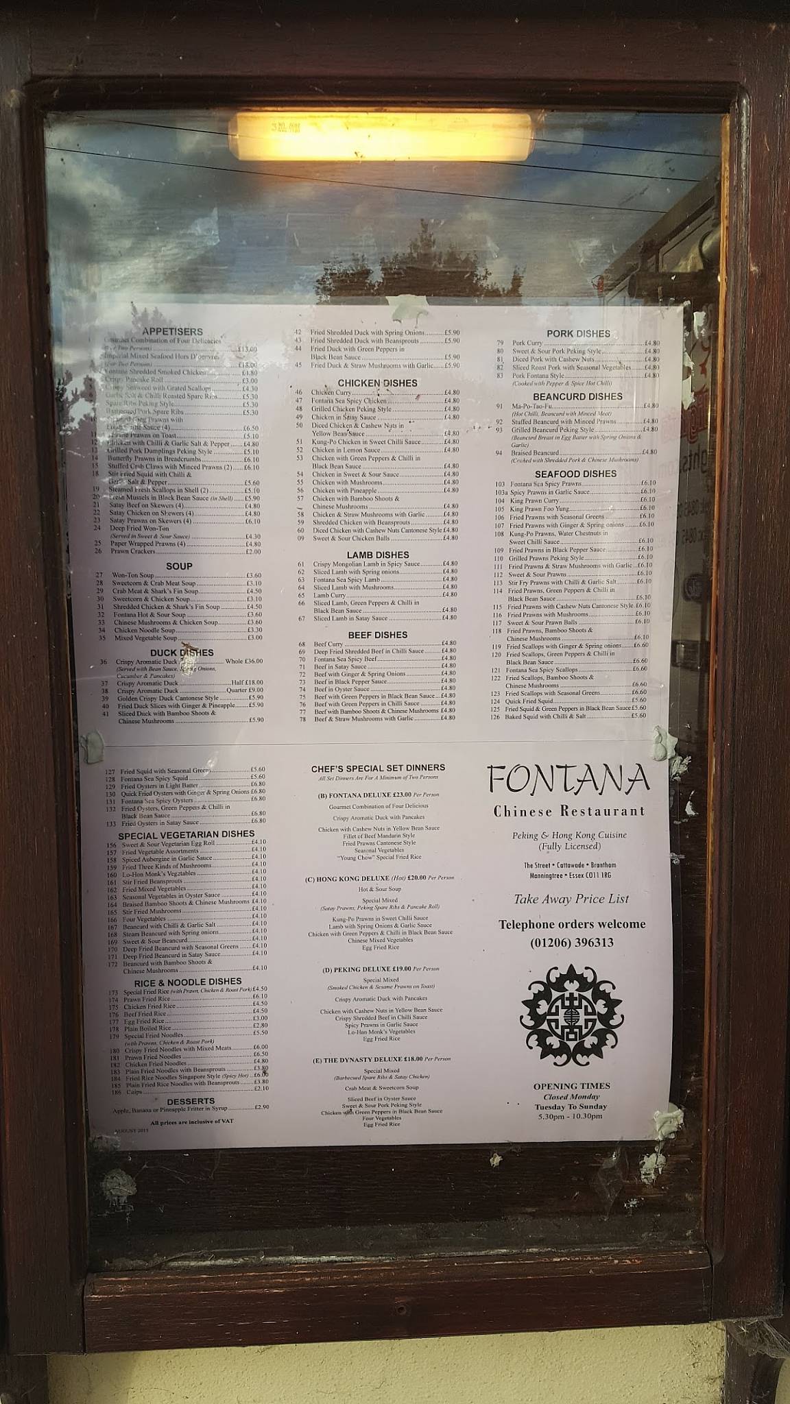 Menu at Fontana Restaurant, Manningtree