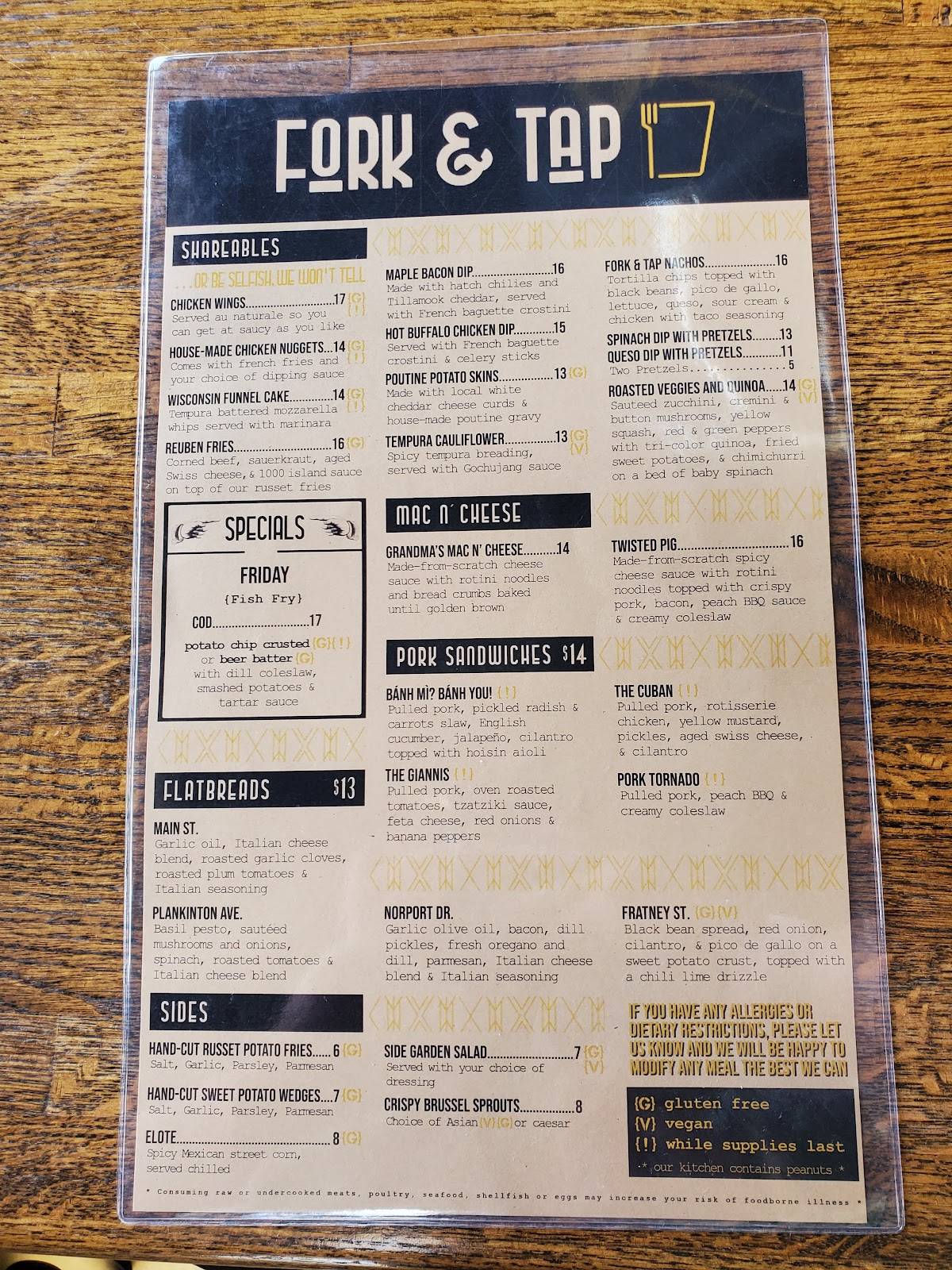 Menu at Fork & Tap pub & bar, Port Washington