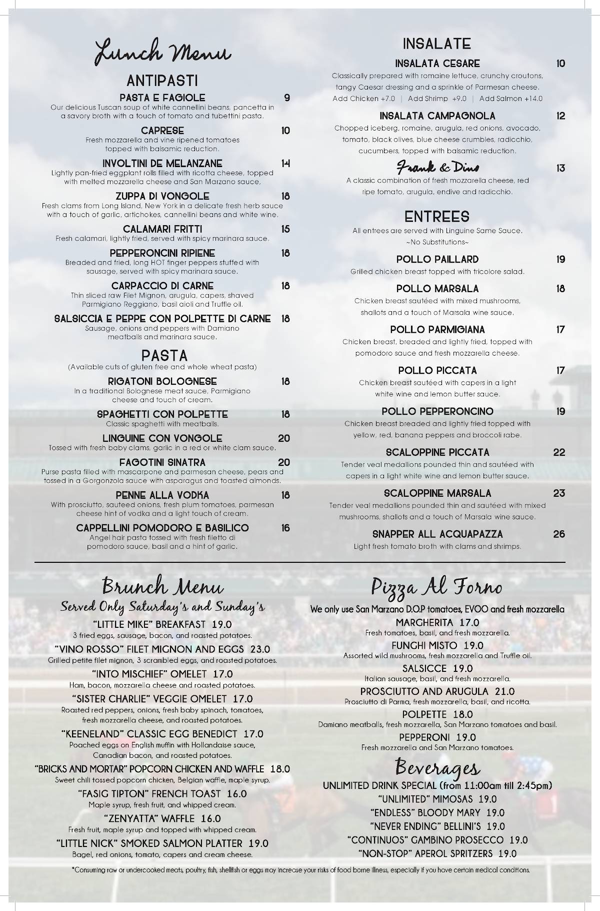Menu at Frank & Dino's pub & bar, Lexington
