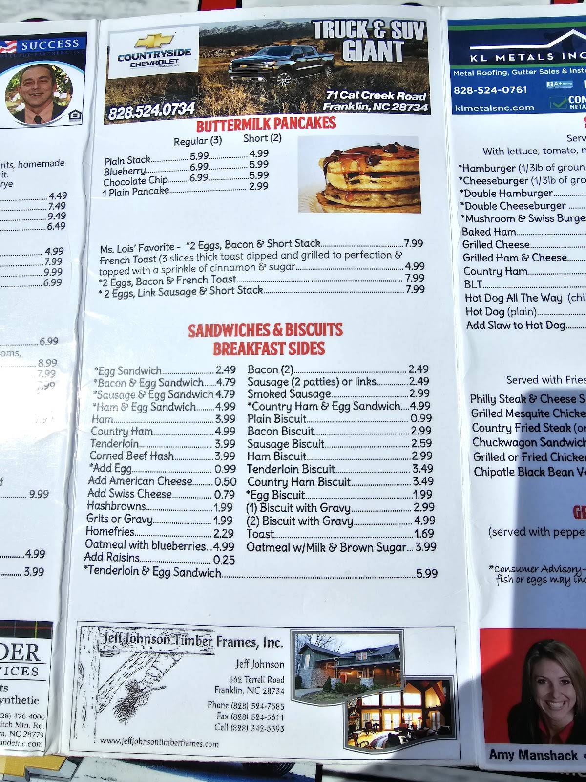 Menu at Ms Lois' Restaurant, Franklin
