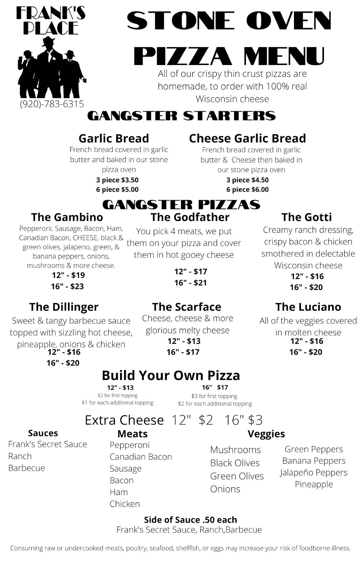 Menu at Frank's Place pub & bar, Sheboygan
