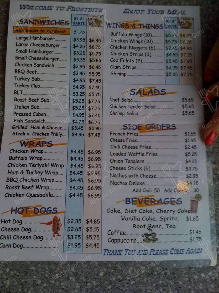 Menu at Frostbite Ice Cream & More restaurant, Frostproof