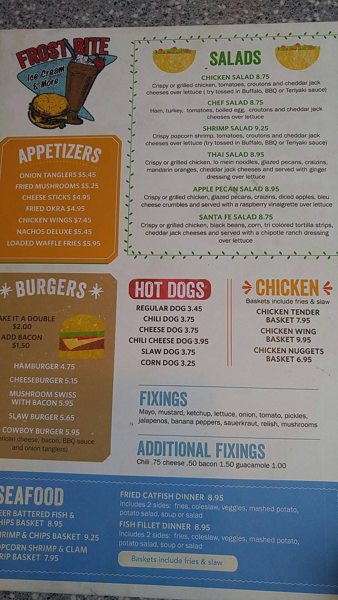 Menu at Frostbite Ice Cream & More restaurant, Frostproof