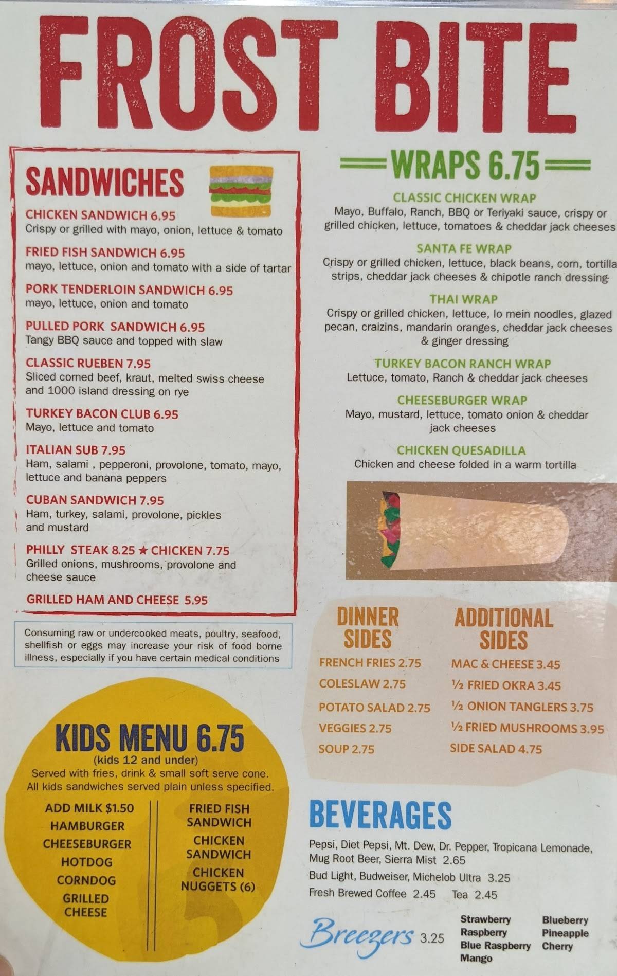 Menu at Frostbite Ice Cream & More restaurant, Frostproof