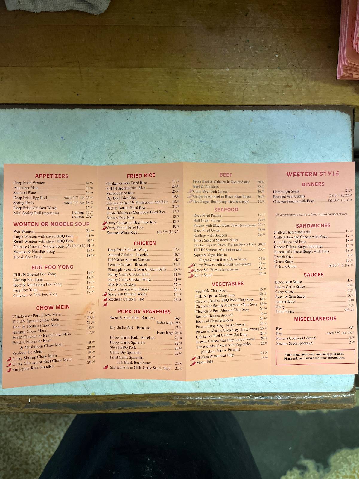 Menu at Fulin Restaurant, Quesnel