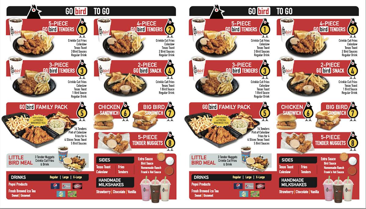 Menu at GO Bird fast food, Richmond