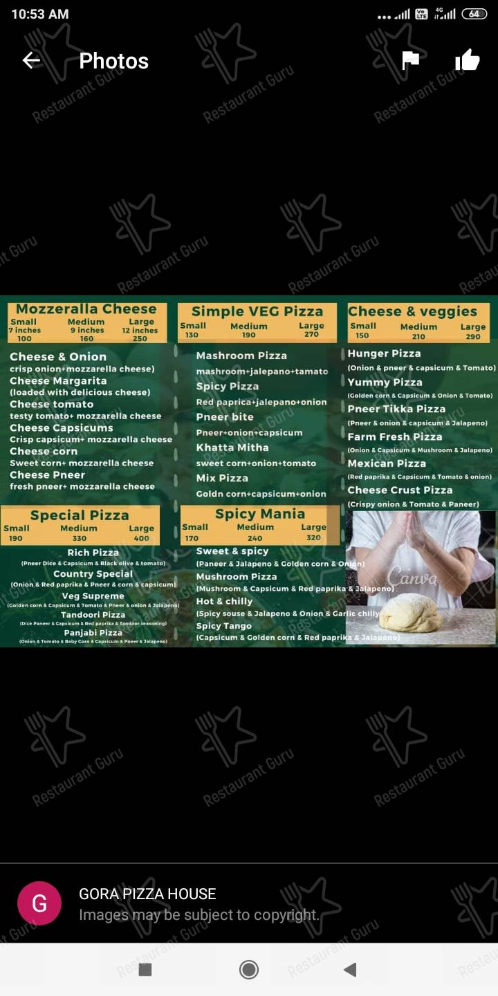 Menu at GORA PIZZA HOUSE, Kalanaur