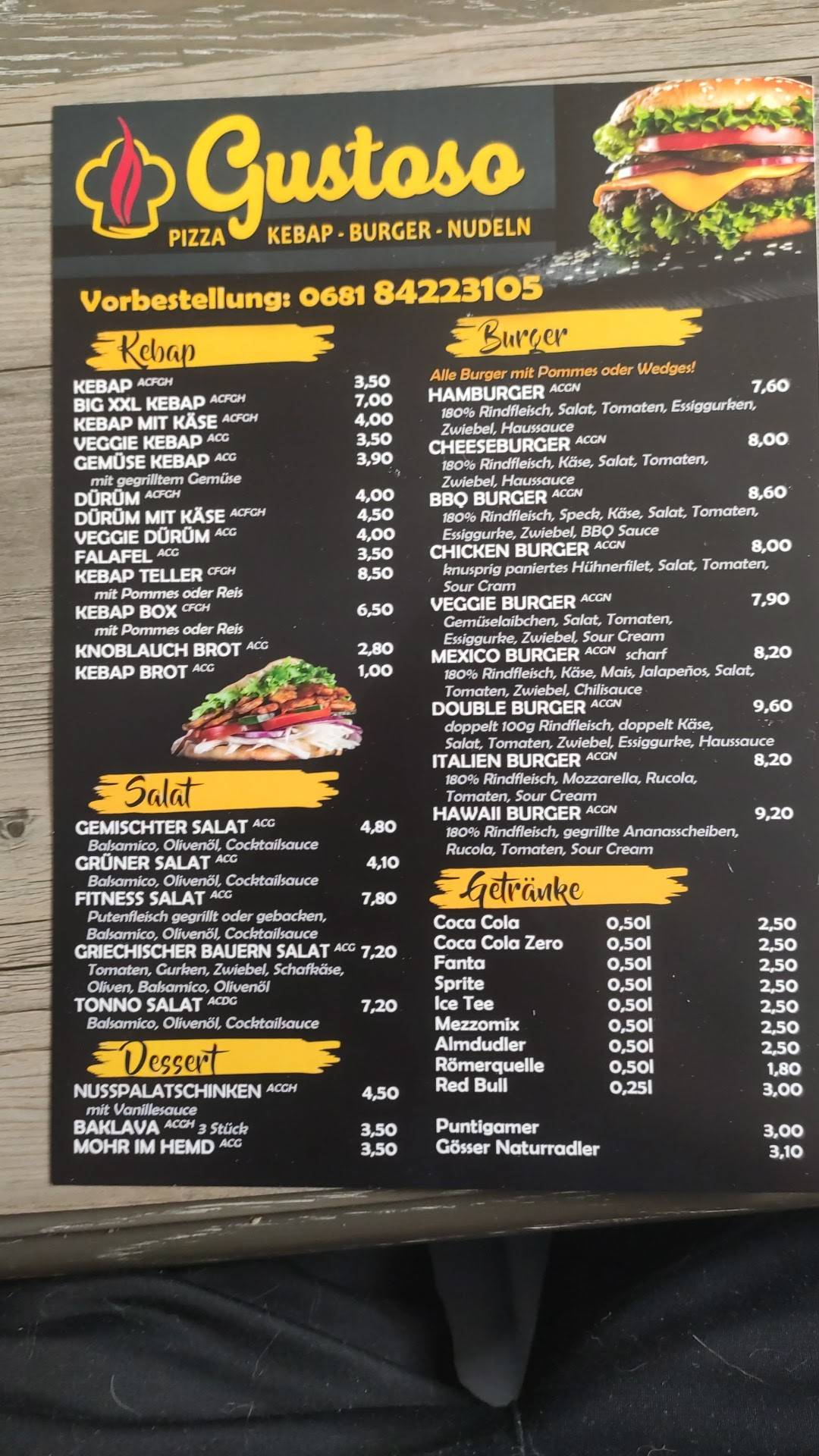 Menu au GUSTOSO Pizza Kebap Burger Pasta, Deutschlandsberg