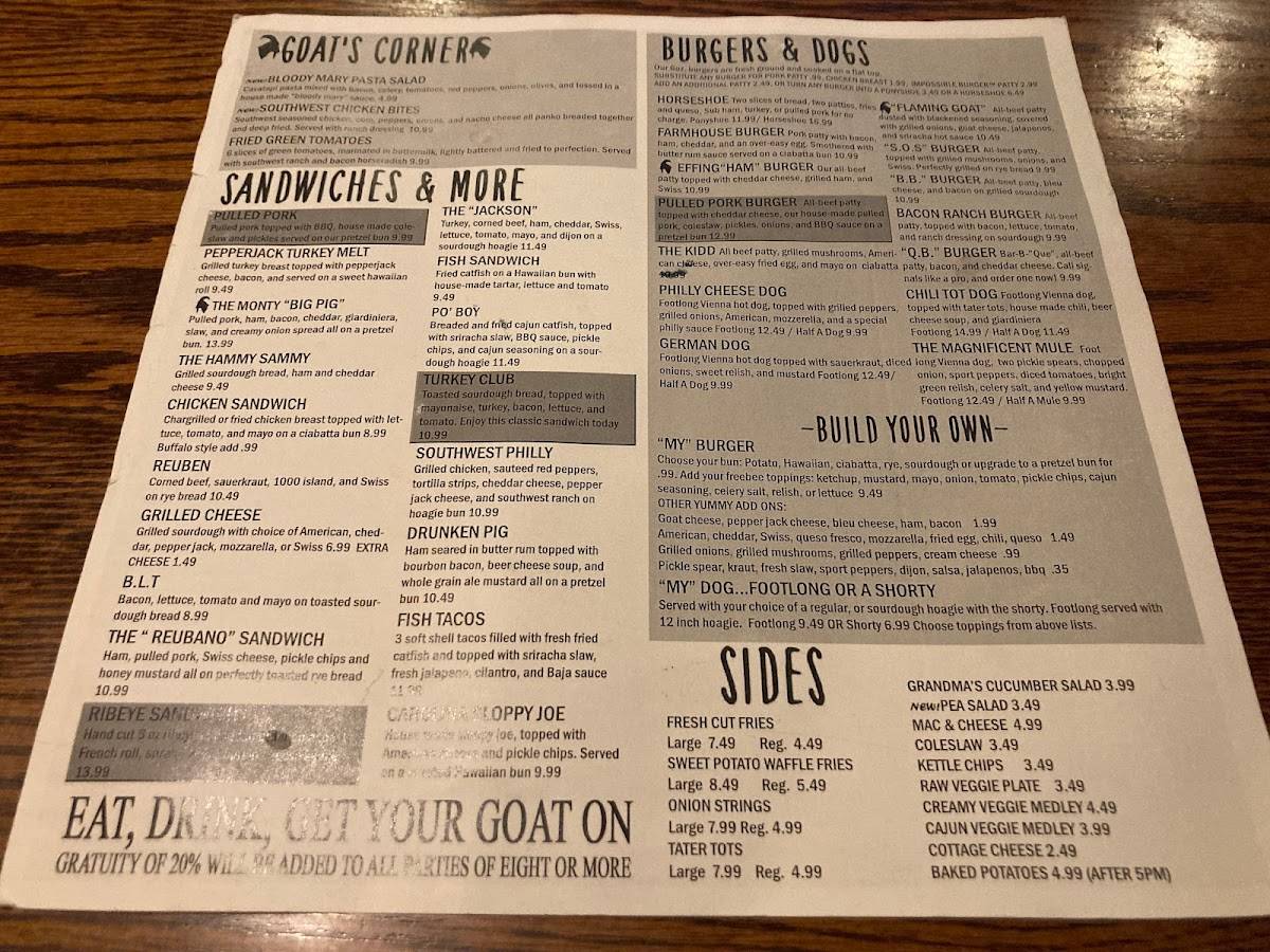 Menu at Gabby Goat American Pub & Grill, Effingham