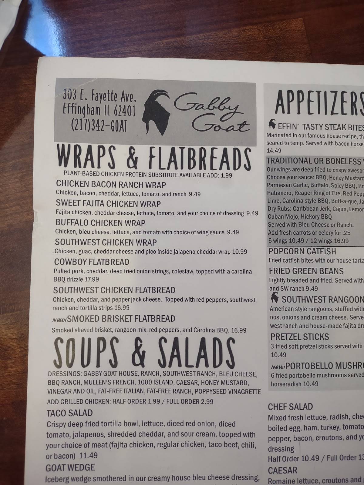 Menu at Gabby Goat American Pub & Grill, Effingham