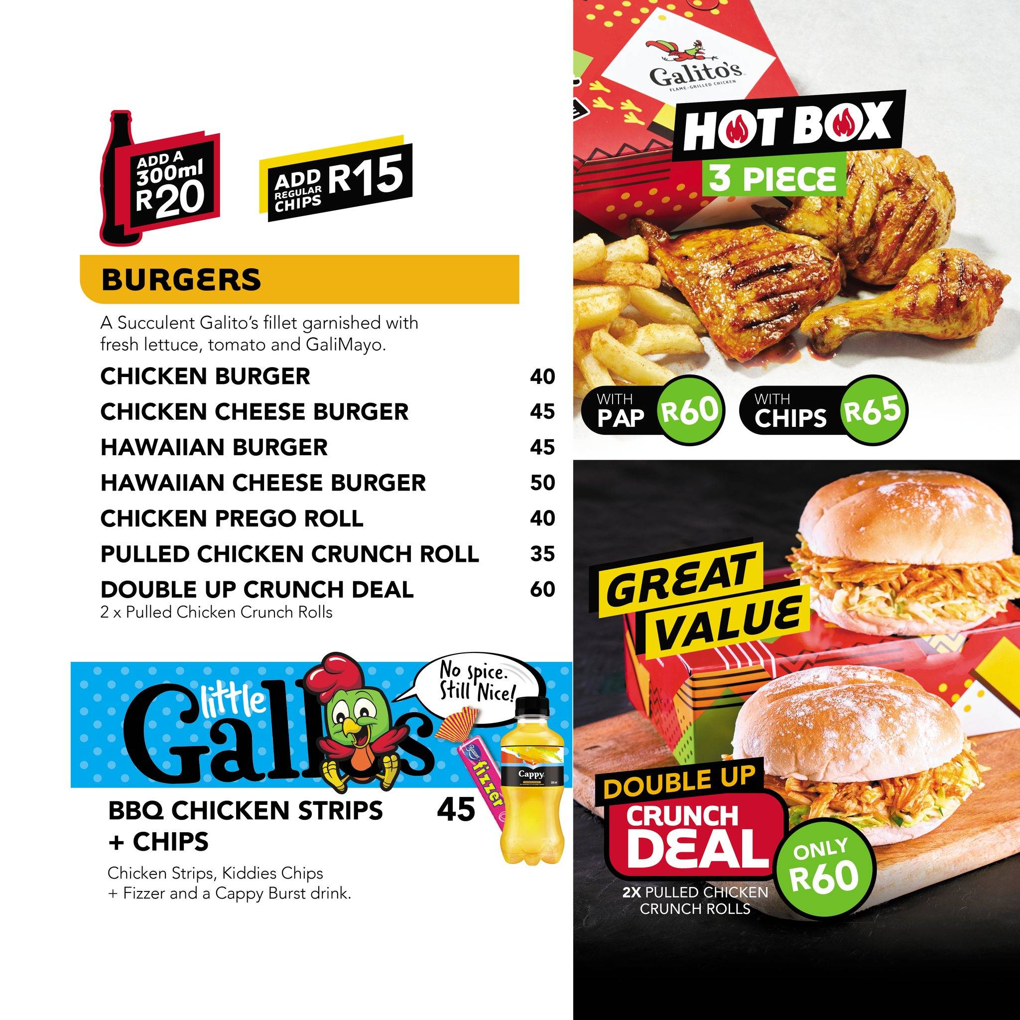 Menu at Galito's Kriel Mall restaurant, Kriel