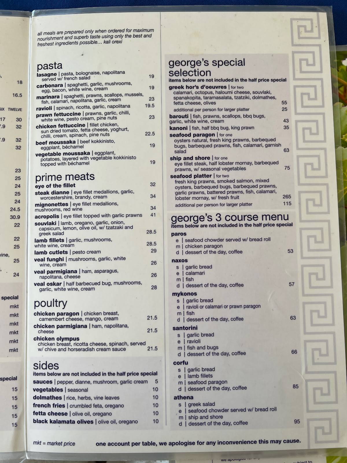 Menu at George's Paragon Seafood Restaurant - Sanctuary Cove, Hope ...