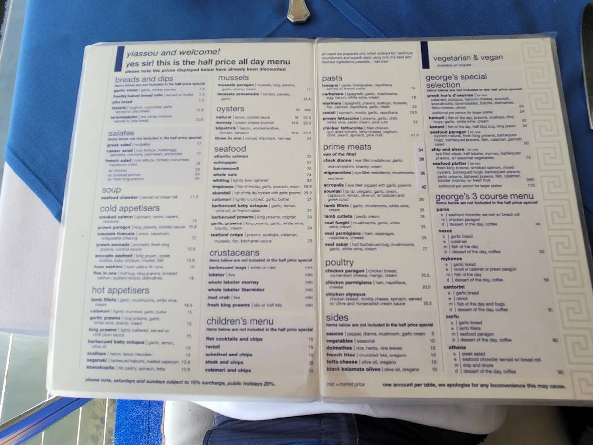 Menu at George's Paragon Seafood Restaurant - Sanctuary Cove, Hope ...
