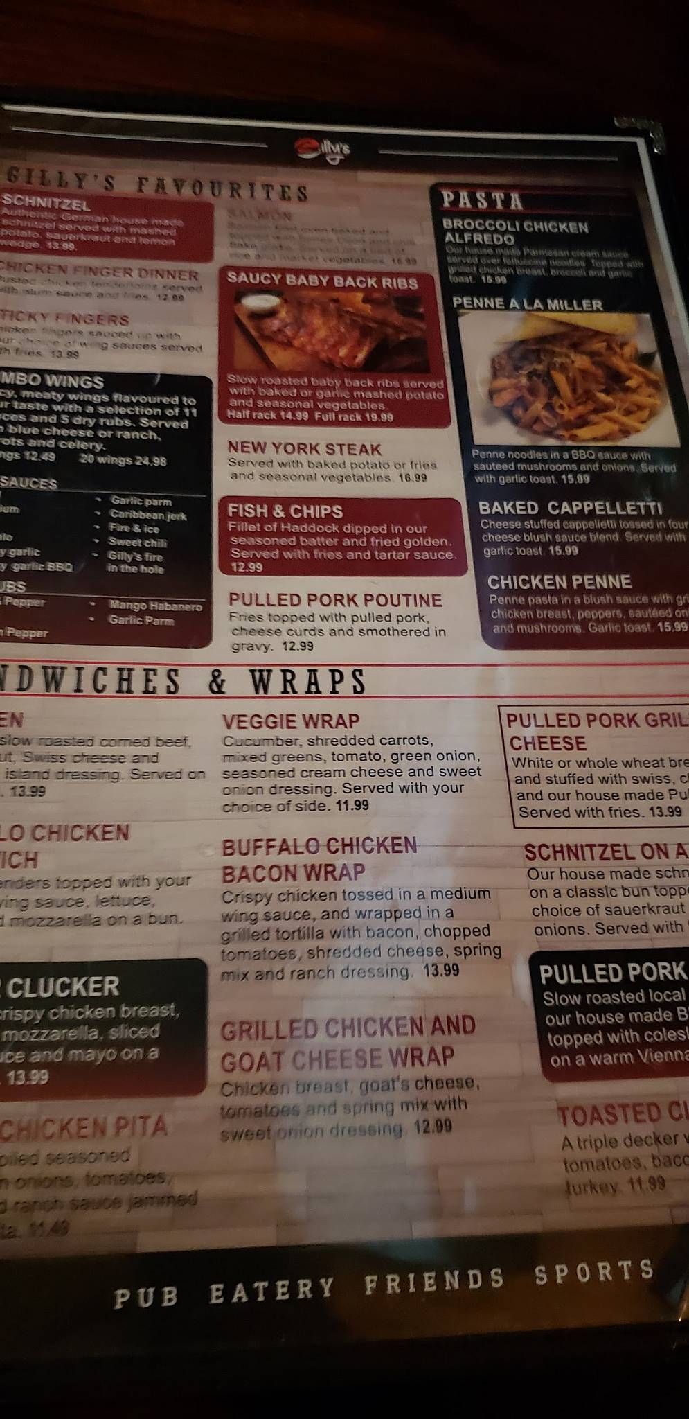 Menu at Gilly's Pubhouse Stratford, Stratford