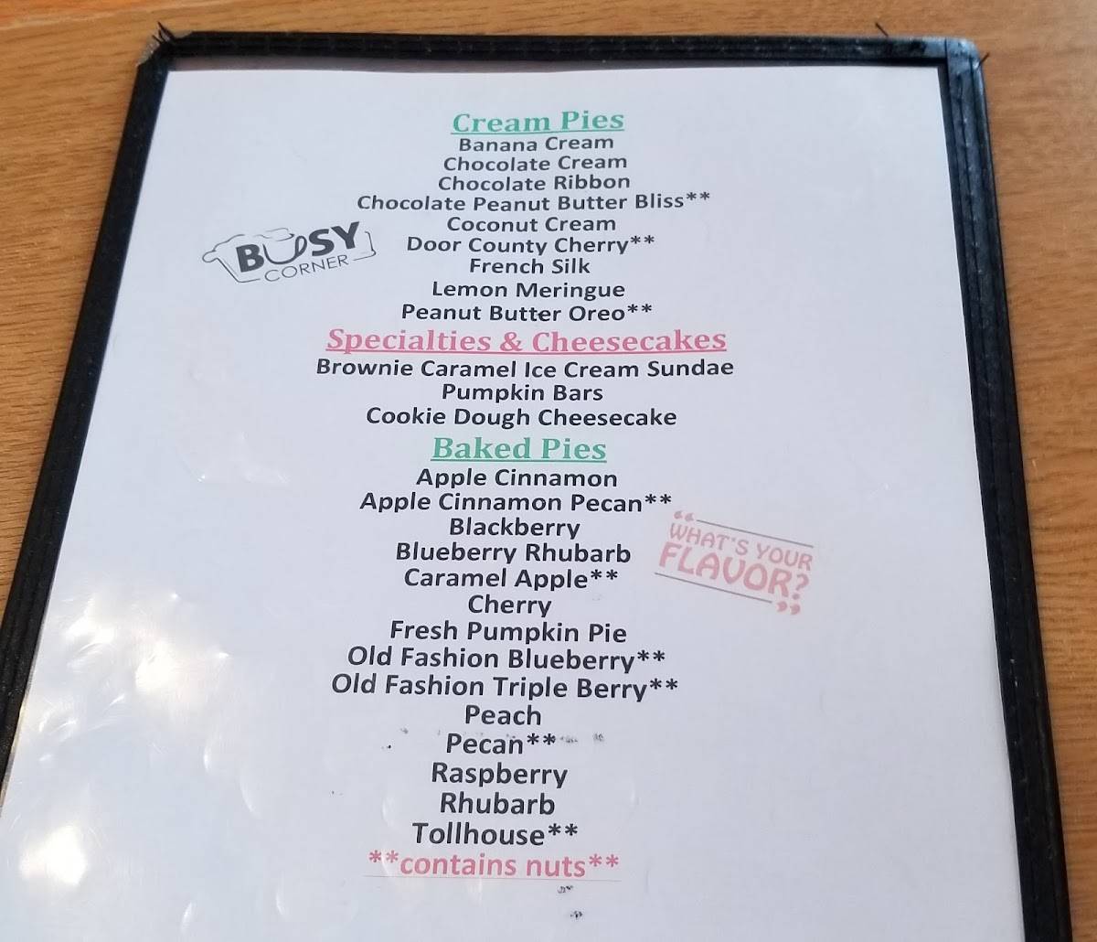 Menu at Busy Corner restaurant, Goodfield