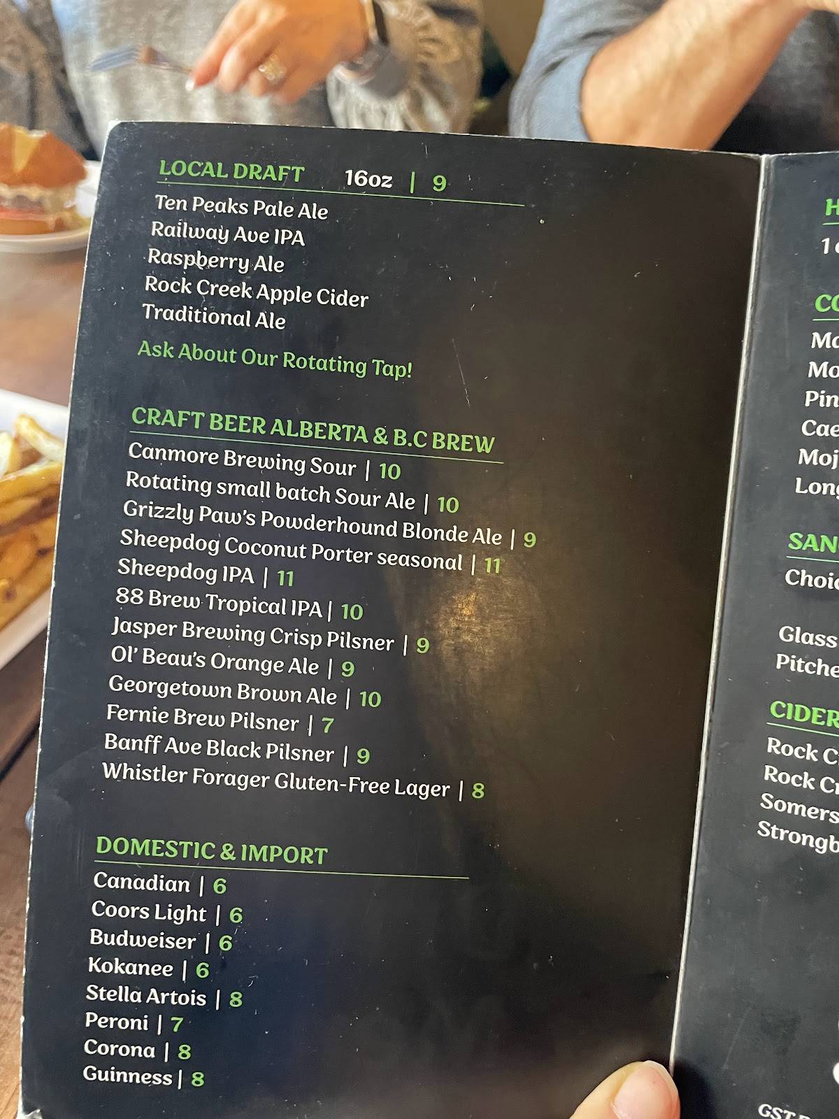 Menu at Graze Food & Drink pub & bar, Canmore