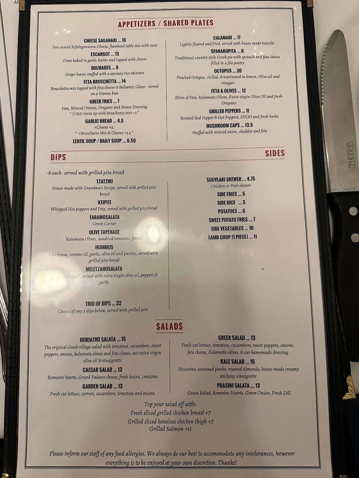 Menu at Greek Tycoon Restaurant, Whitby