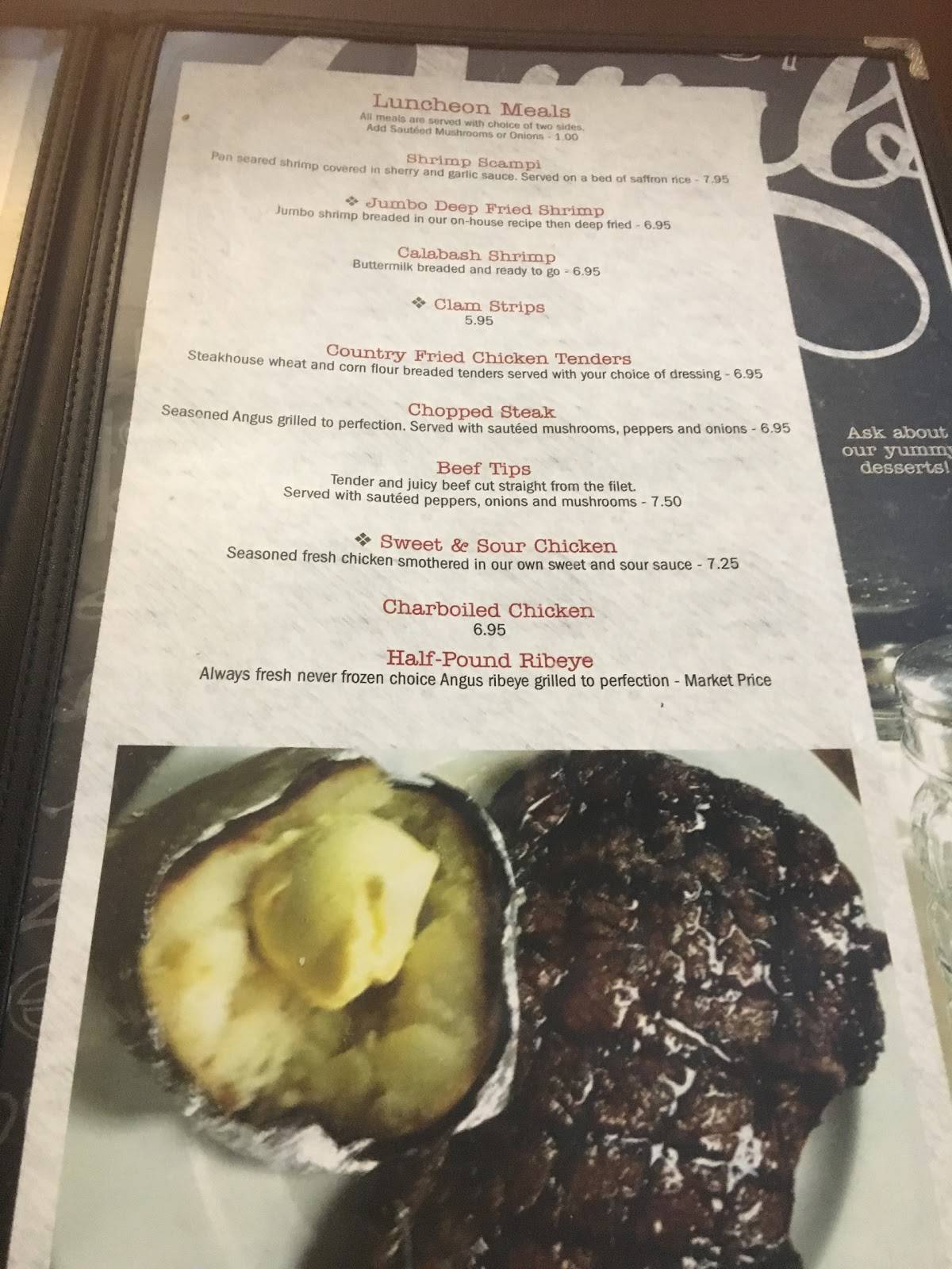 Menu at The Butcher's Block steakhouse, Greeneville