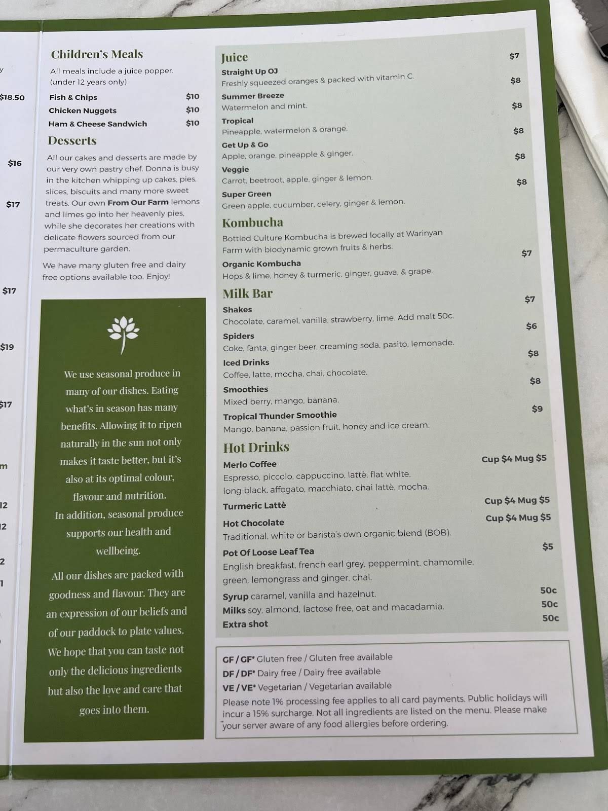 Menu at Greenhouse Cafe Nabiac, Nabiac