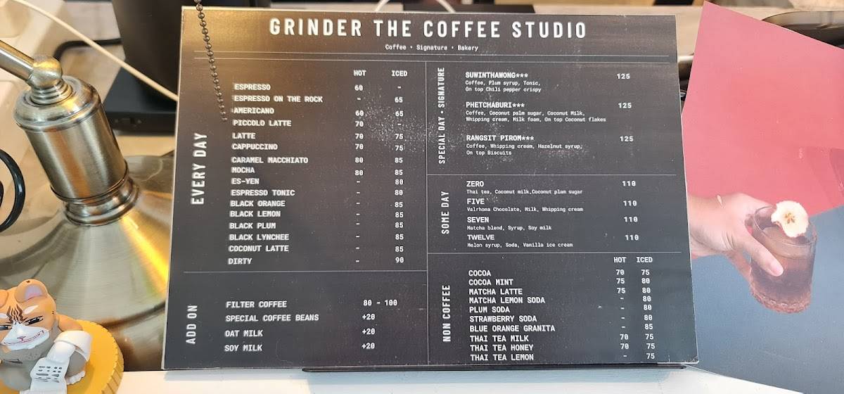 Menu at Grinder The Coffee Studio, Bangkok