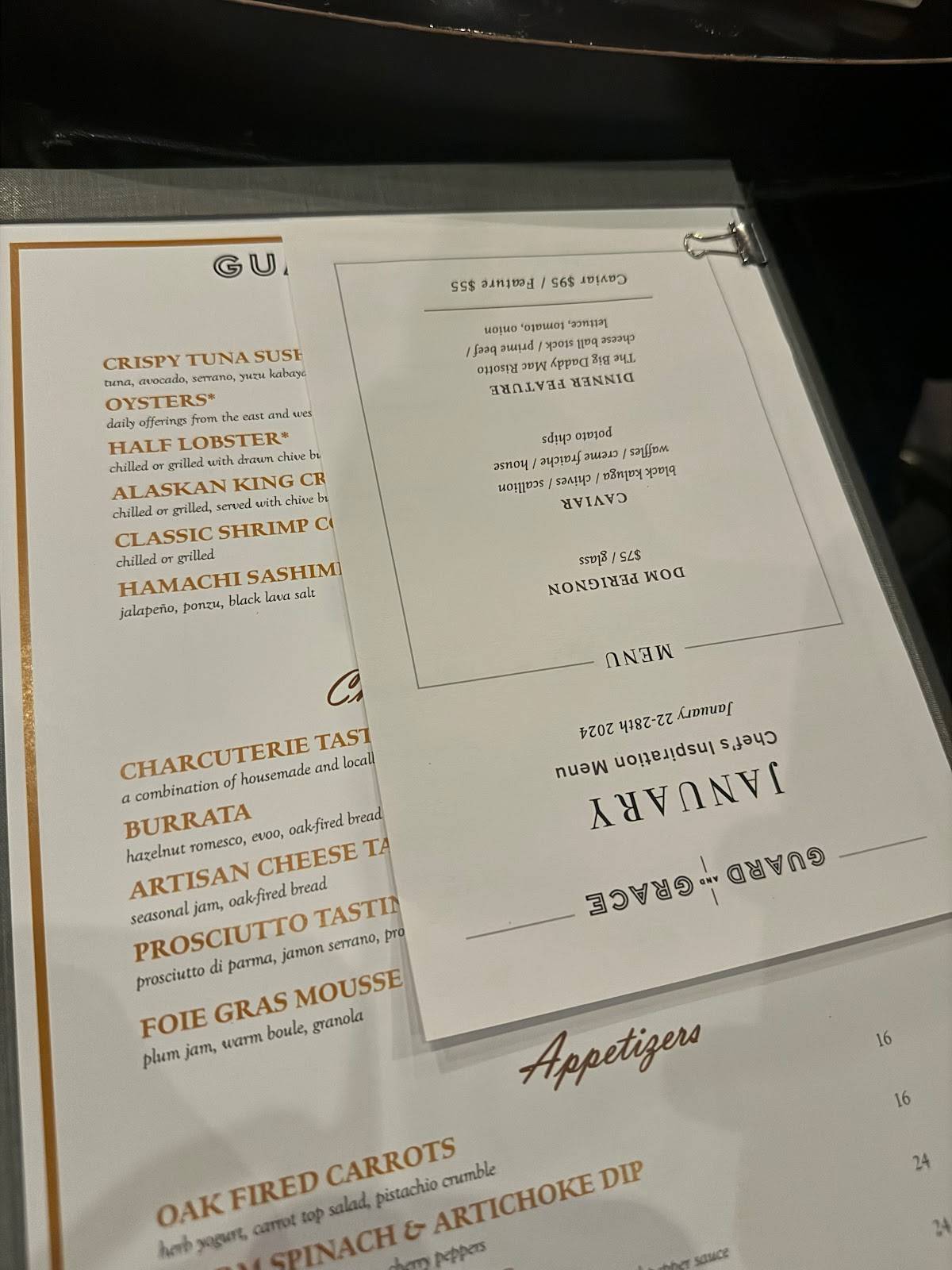 Menu at Guard and Grace steakhouse, Denver