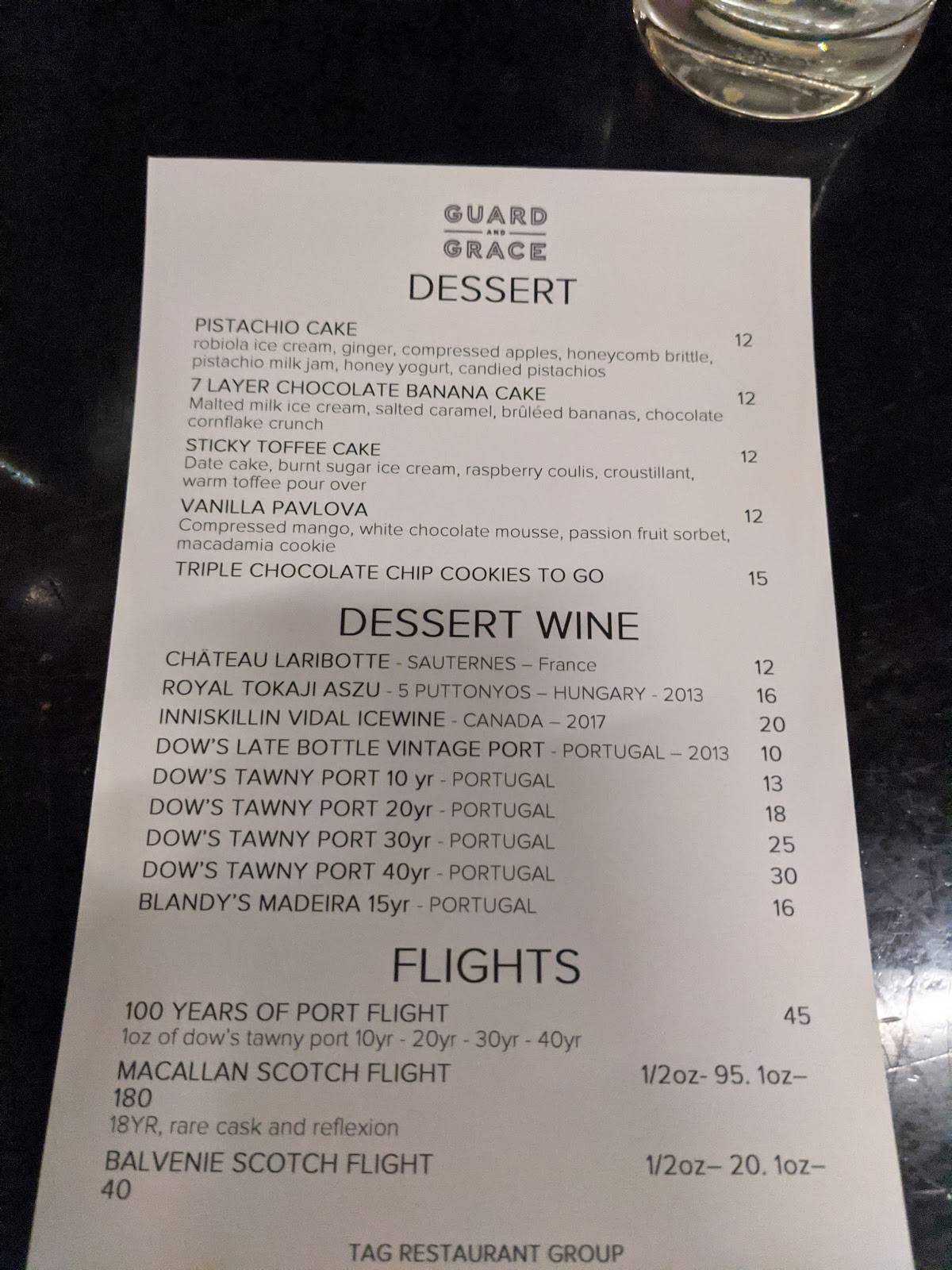 Menu at Guard and Grace steakhouse, Denver