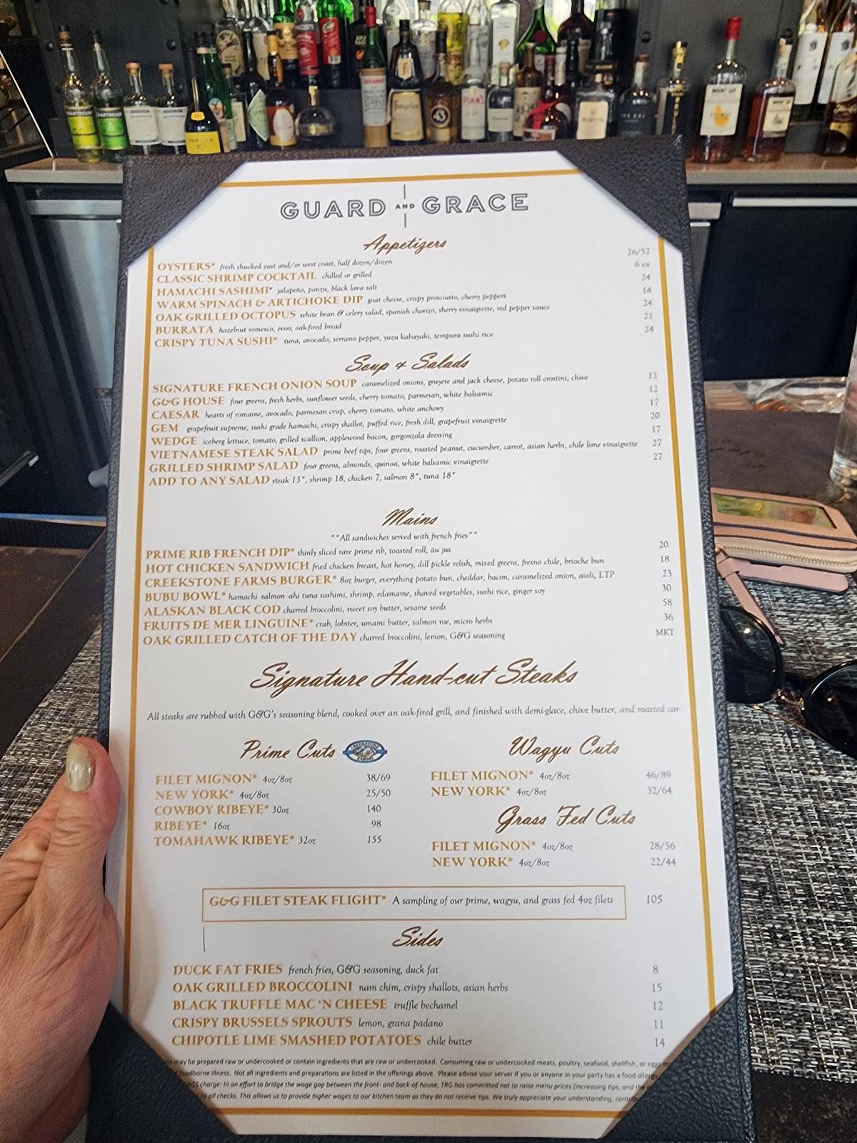 Menu at Guard and Grace steakhouse, Denver