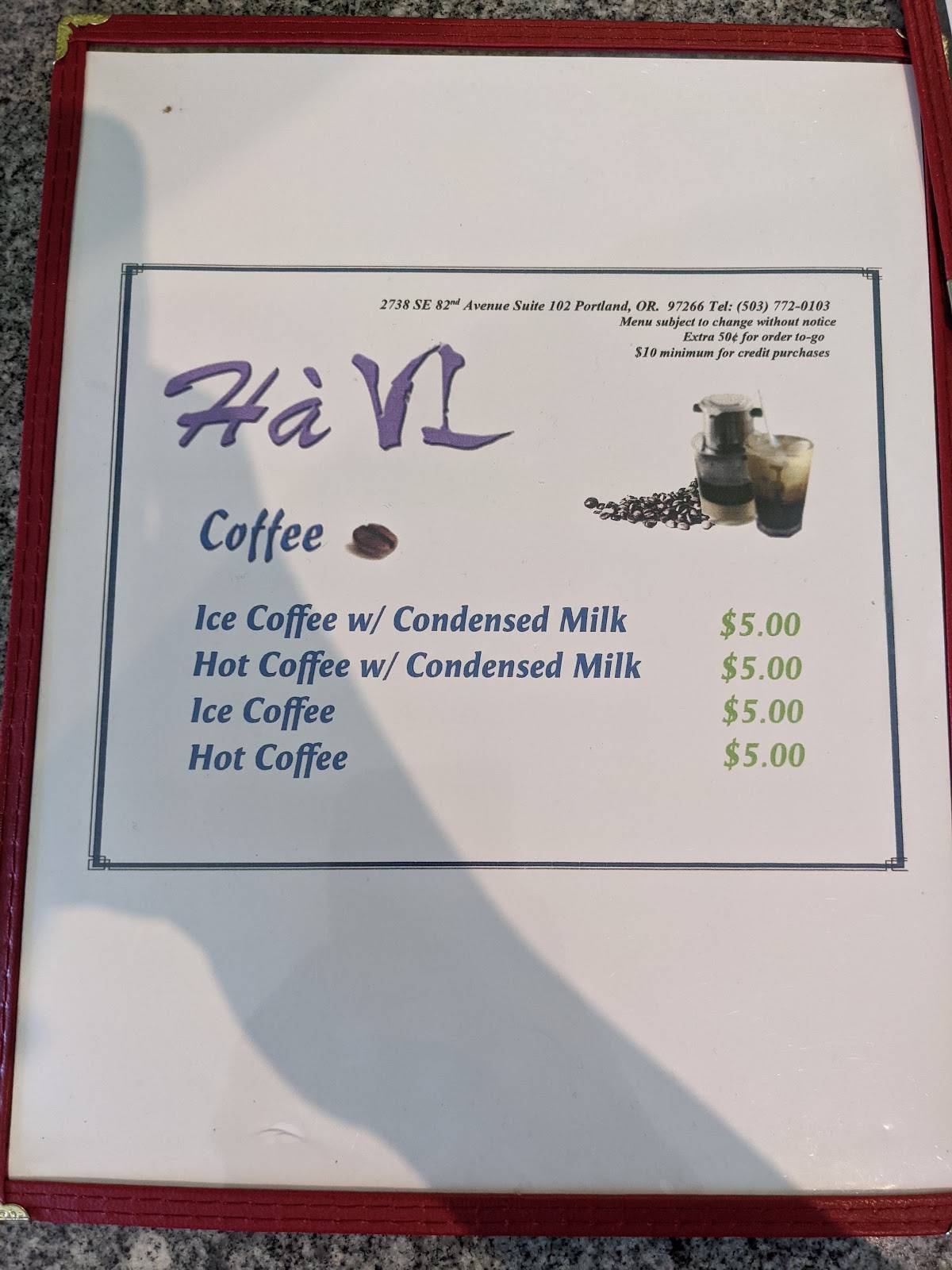 Menu at HA VL Vietnamese Noodle Soup restaurant, Portland