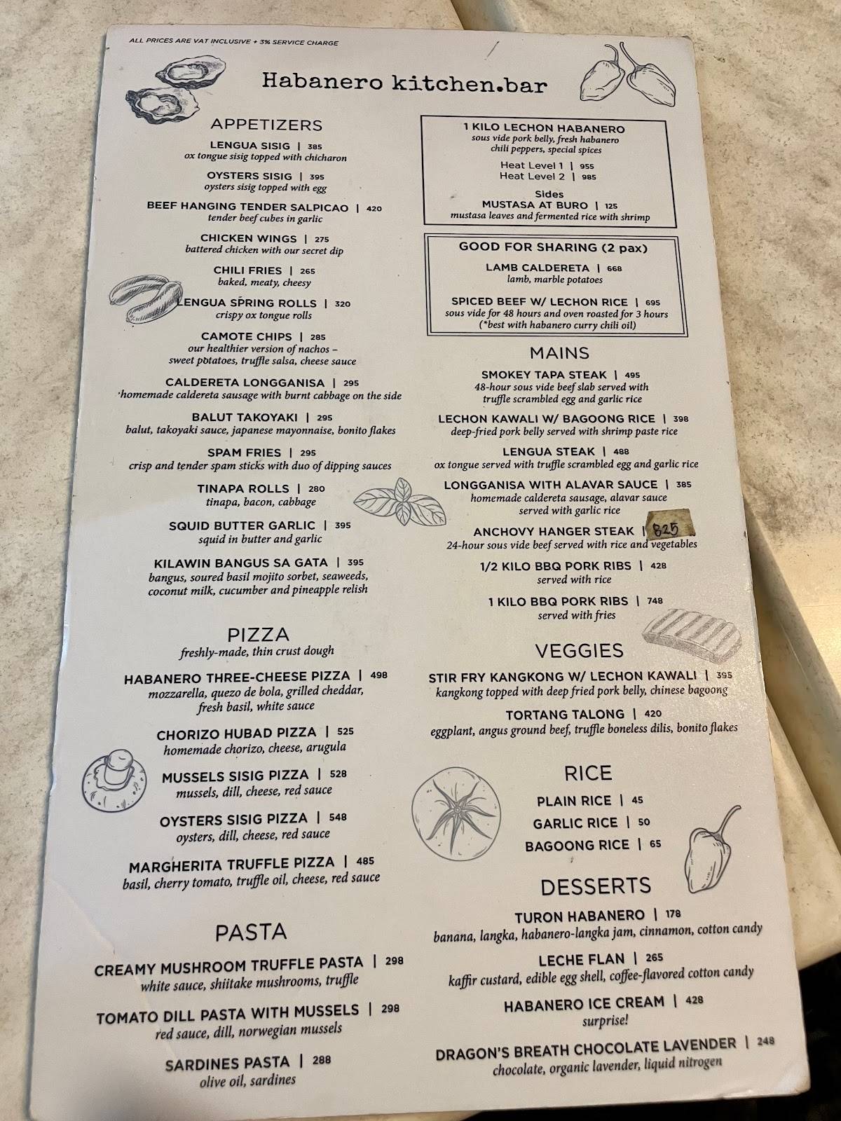 Menu at Habanero Kitchen Bar, Quezon City, Araneta Center