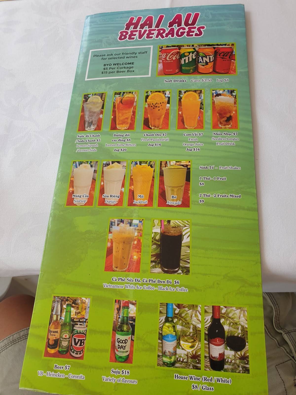 Menu at Hai Au Lang Nuong restaurant, Canley Vale
