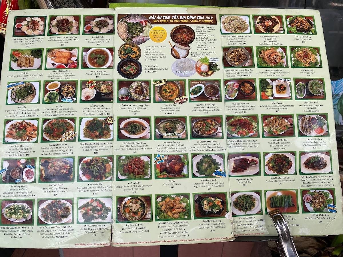 Menu at Hai Au Lang Nuong restaurant, Canley Vale