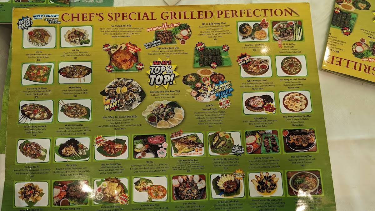 Menu at Hai Au Lang Nuong restaurant, Canley Vale