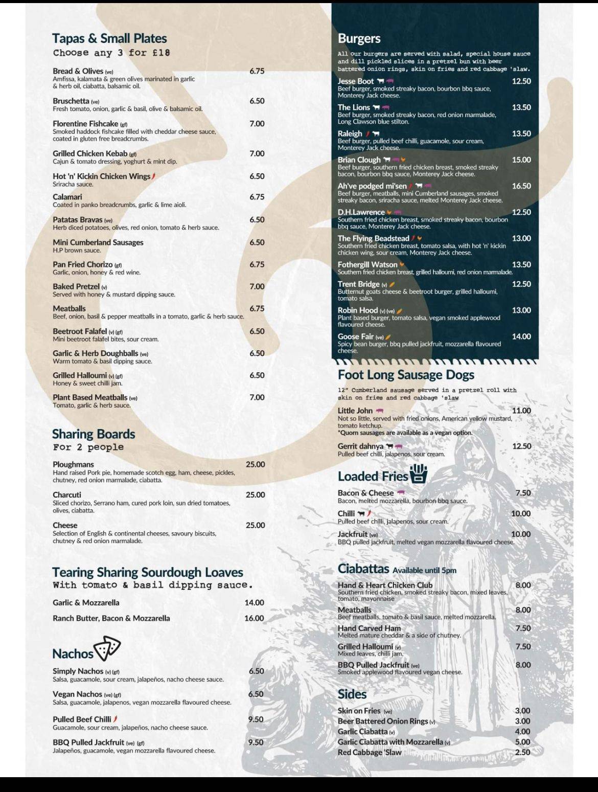 Menu at Hand & Heart pub & bar, Nottingham