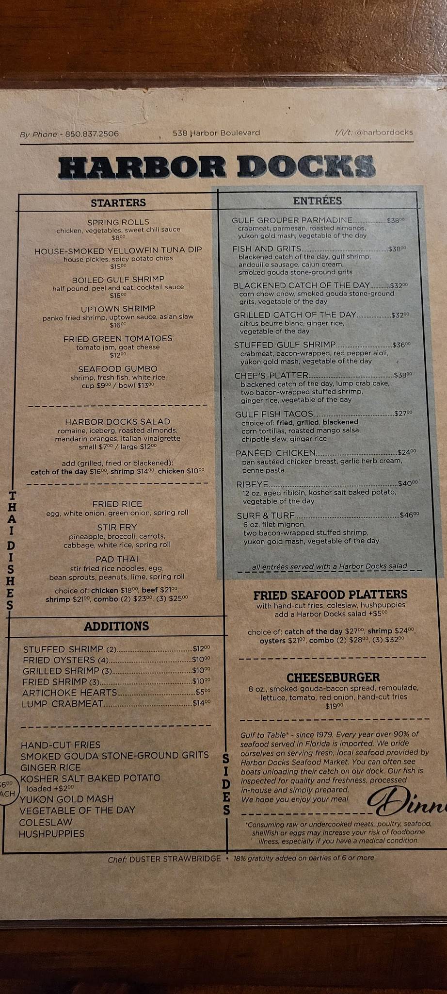 Menu at Harbor Docks restaurant, Destin, 538 Harbor Blvd