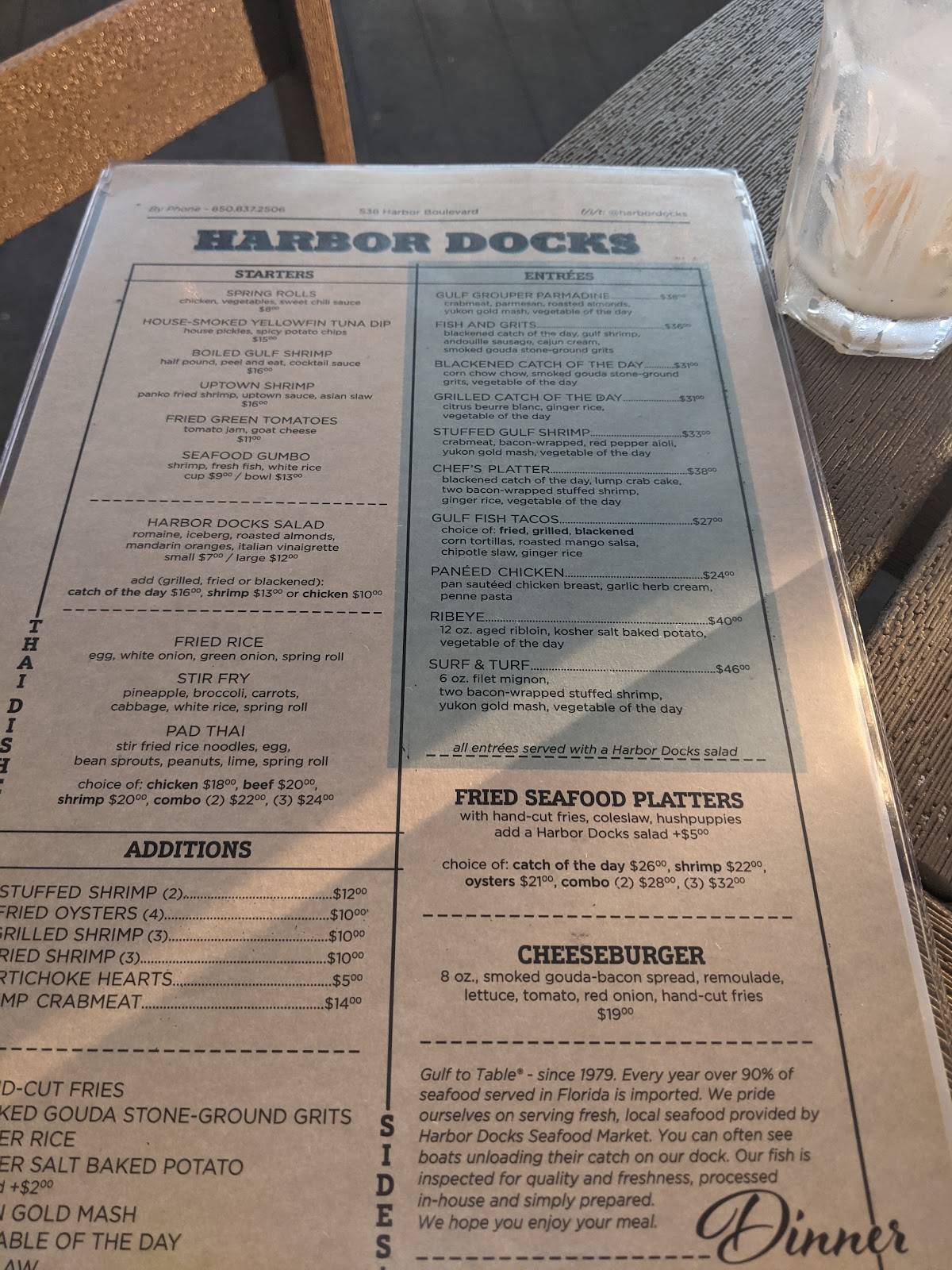Menu at Harbor Docks restaurant, Destin, 538 Harbor Blvd