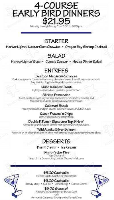 Menu at Harbor Lights restaurant, Tacoma