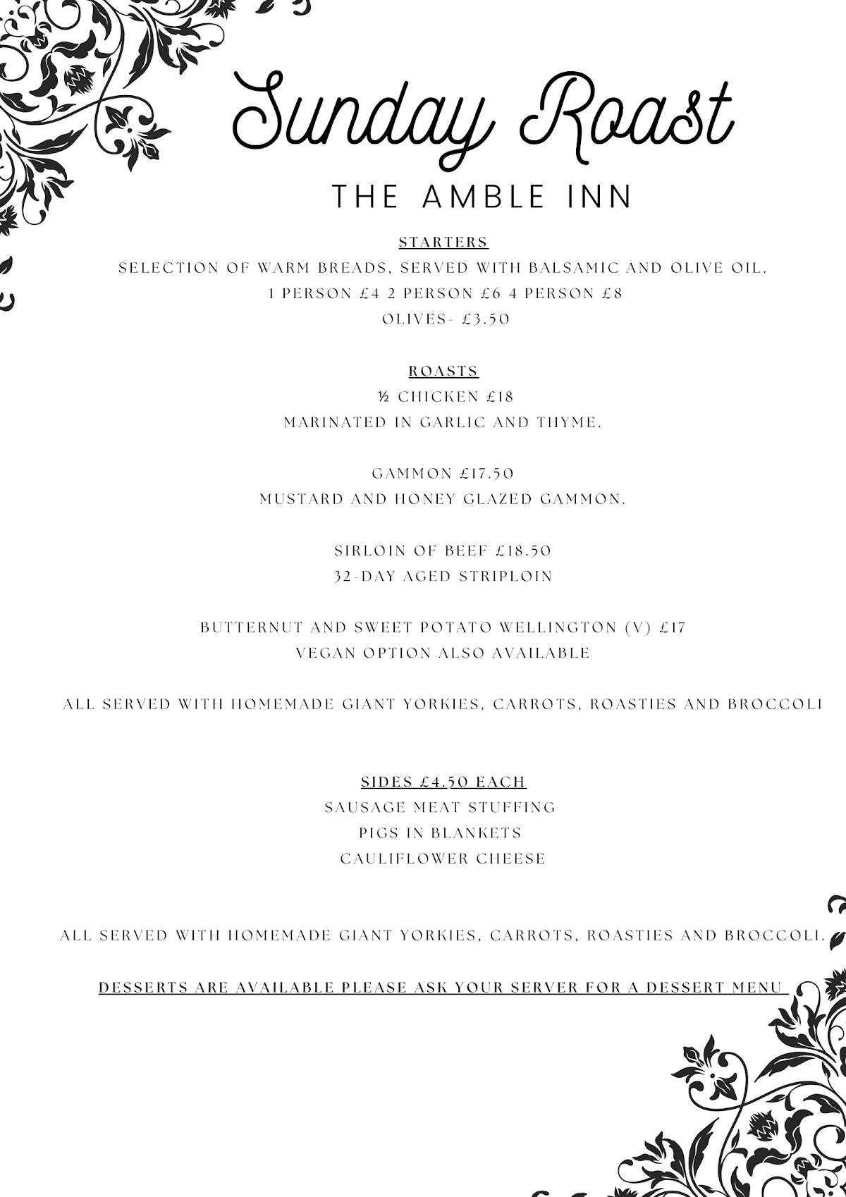 Menu at The Amble Inn pub & bar, Harpenden