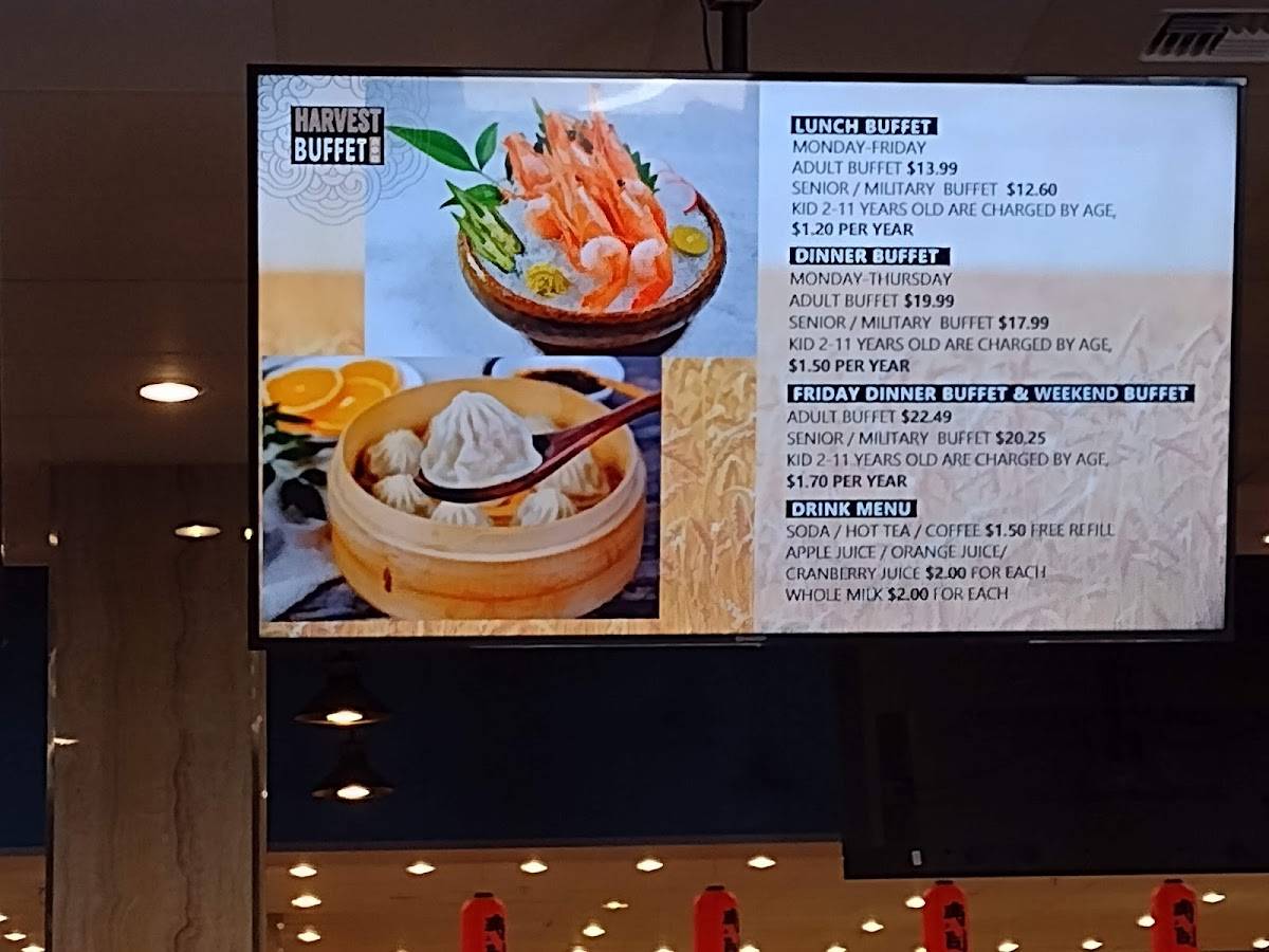 Menu at Harvest Buffet restaurant, Tacoma