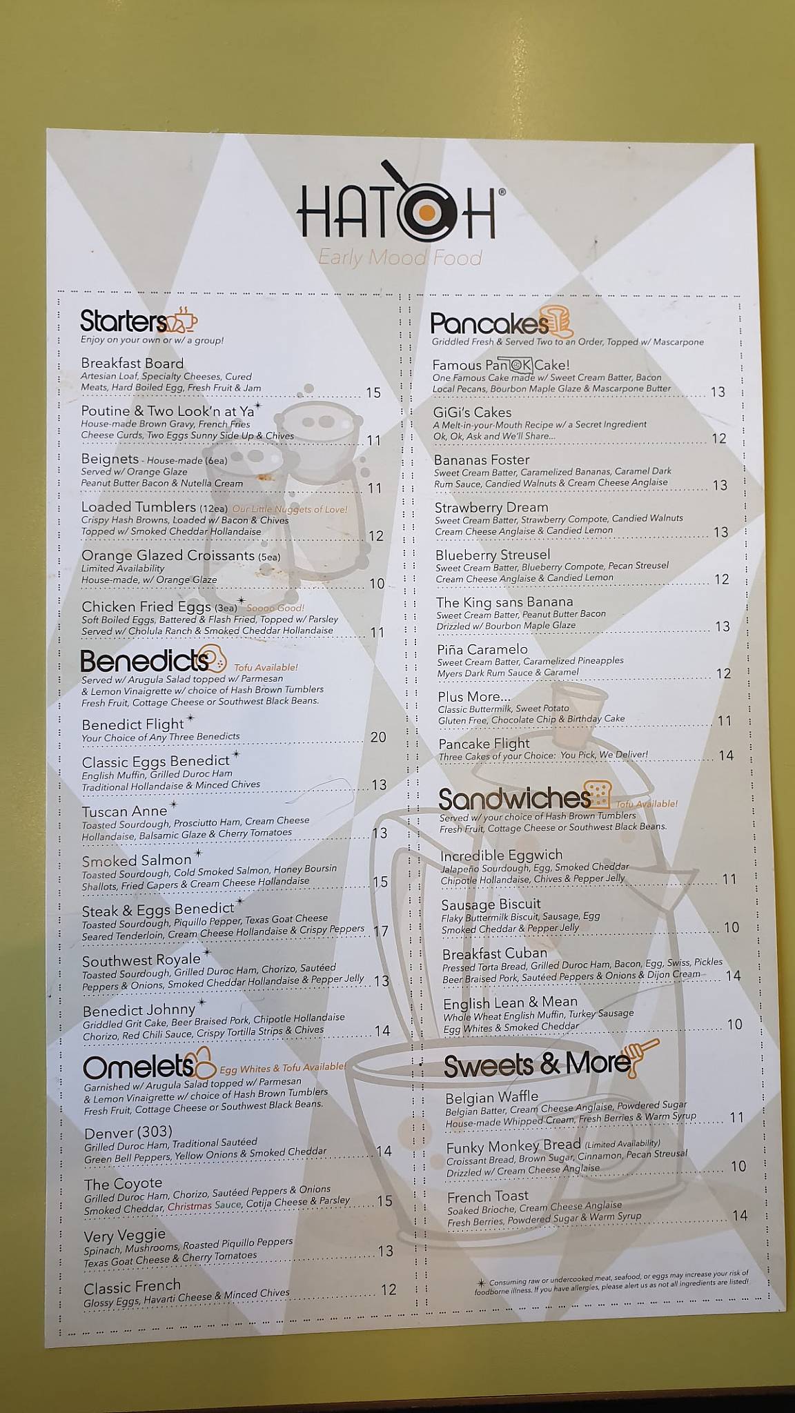 Menu at Hatch Early Mood Food restaurant, Oklahoma City, 1101 N ...