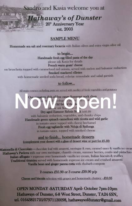 Menu at Hathaways pub & bar, Minehead