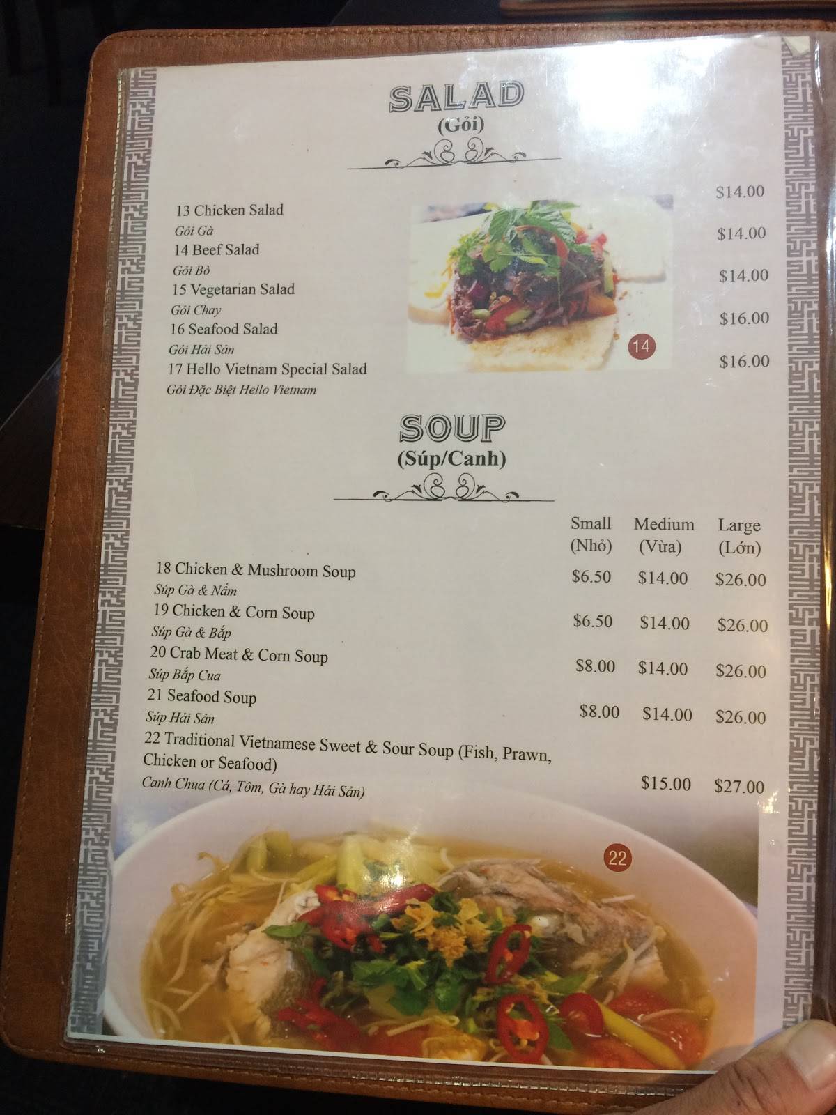 Menu at Hello Vietnam Restaurant, Christchurch