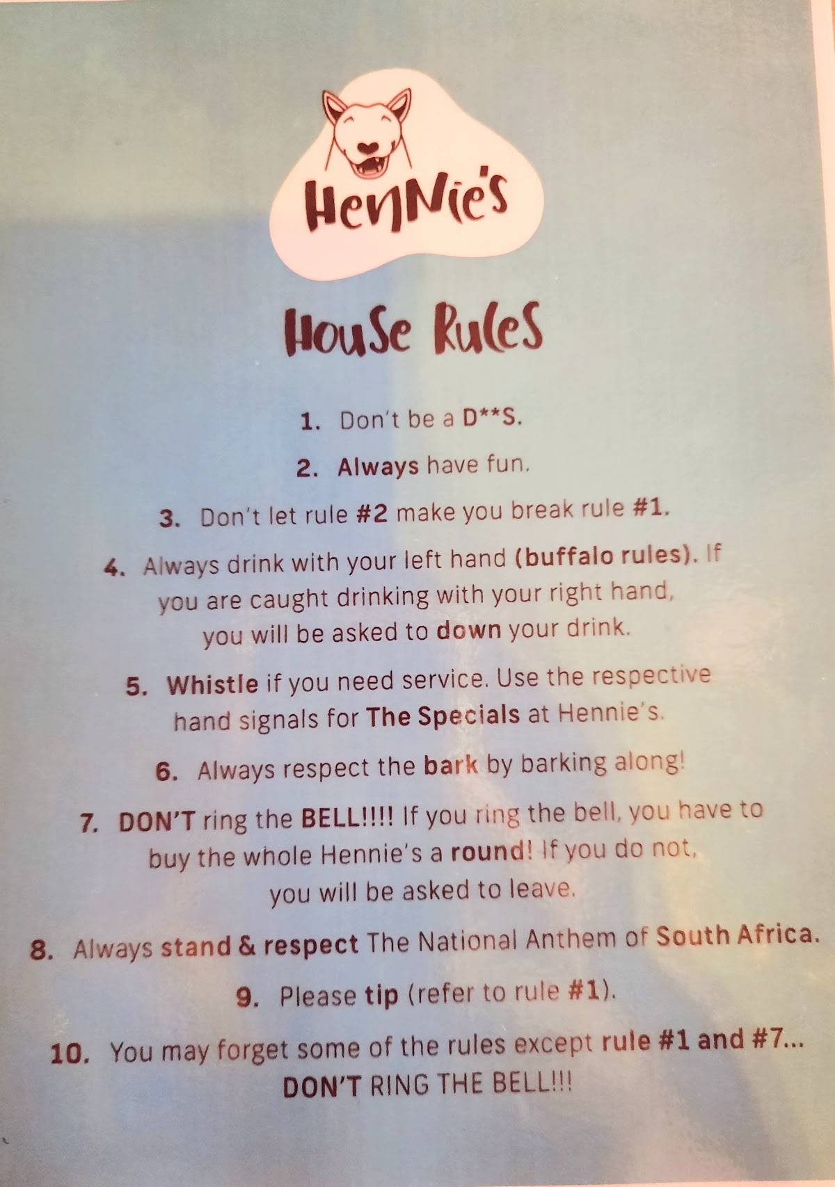 Menu at Hennie's Kempton Park Restaurant, Kempton Park