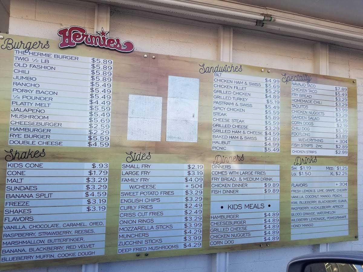 Menu at Hermie's Drive In restaurant, Cedar City