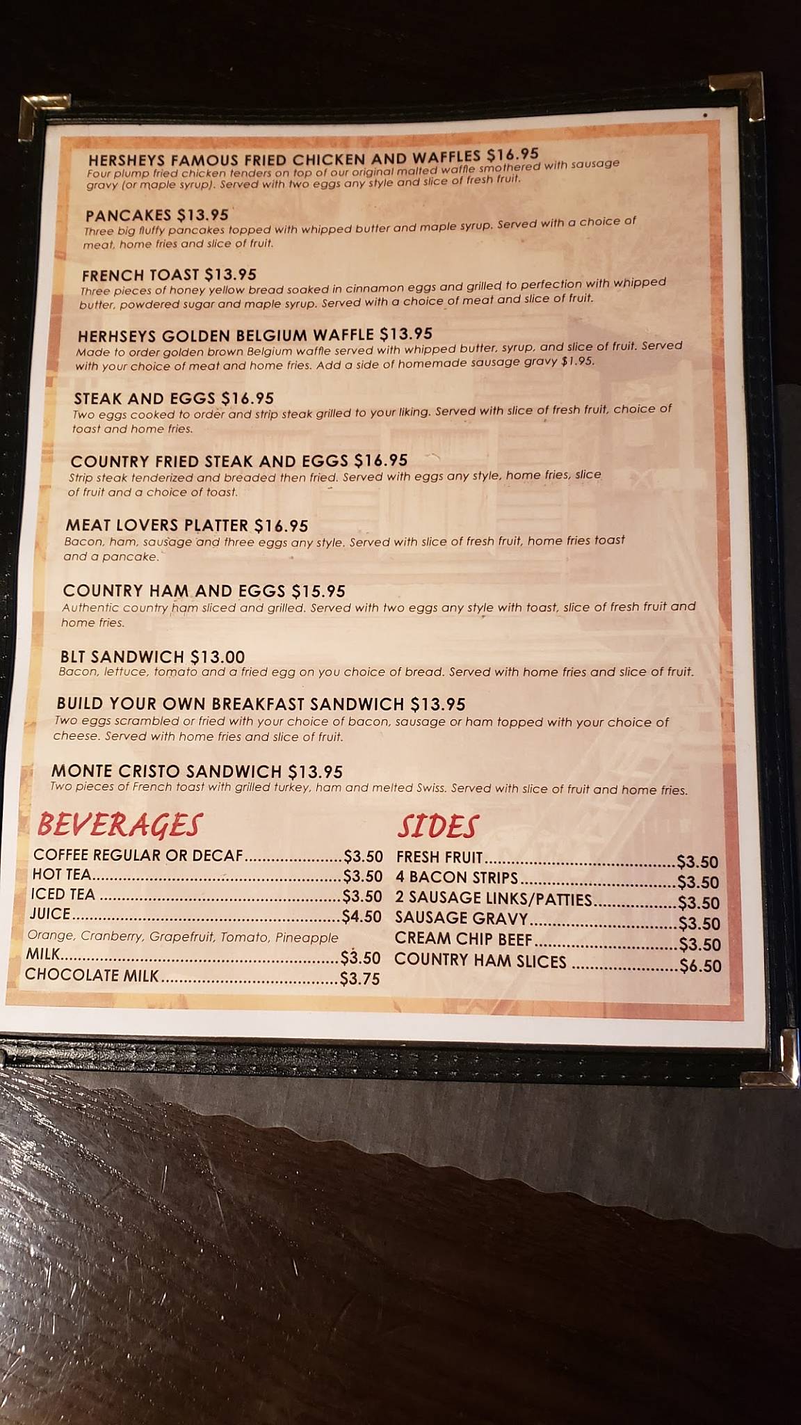 Menu at Hershey's Restaurant, Gaithersburg