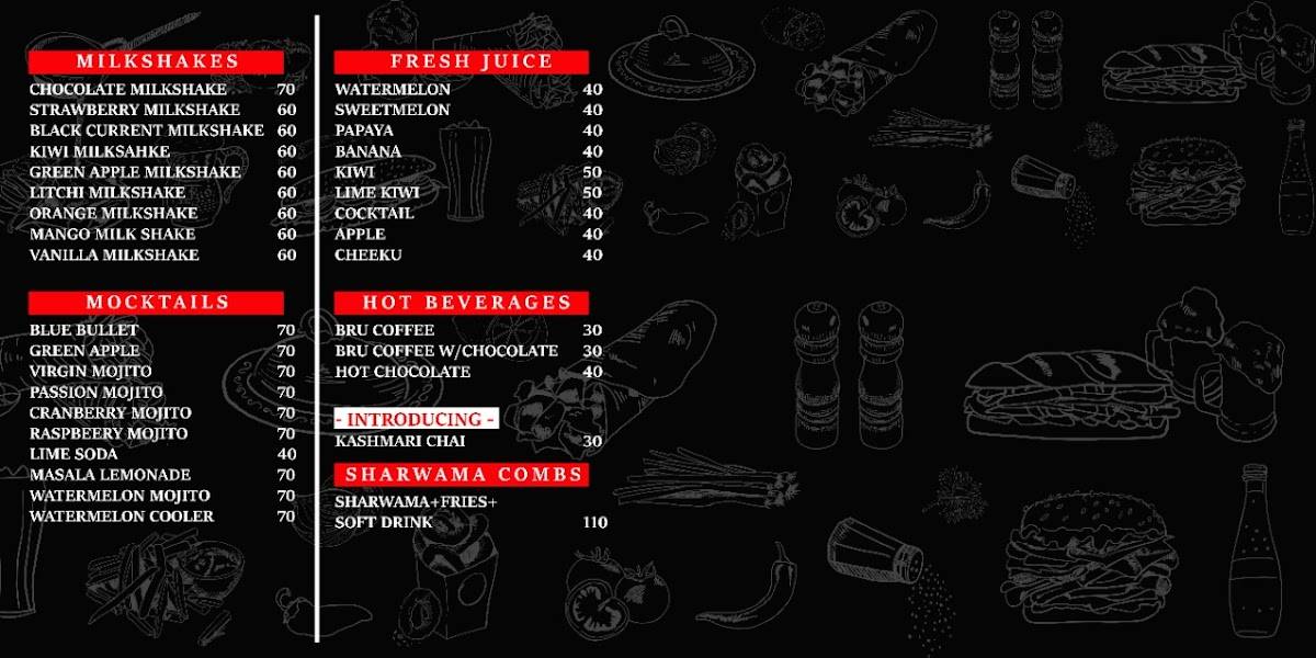 Menu at Hi-Tech Cafeteria, Hyderabad