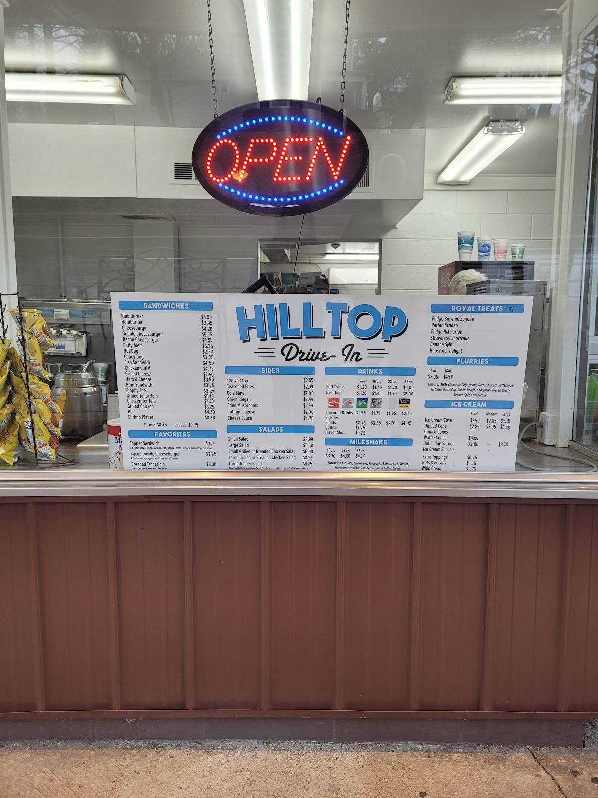 Menu at Hilltop Drive-In restaurant, Cambridge City