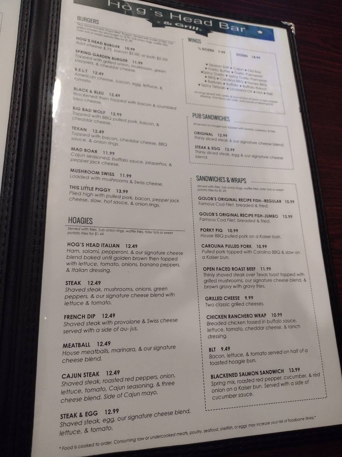 Menu at Hog's Head Bar and Grill, Pittsburgh