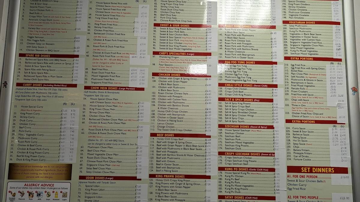 Menu at Hoi Kee fast food, Coventry