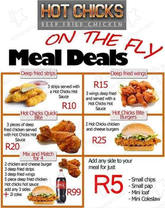 Menu at Hot Chicks restaurant, Johannesburg