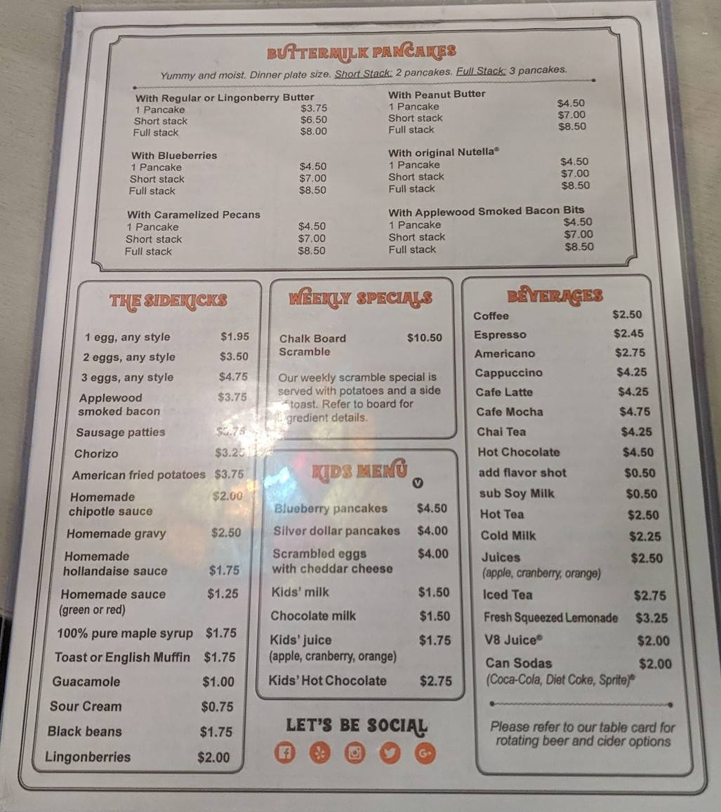 Menu at Hot Plate restaurant, Minneapolis, Bloomington Ave